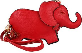 Generic Sac &agrave; bandouli&egrave;re amusant en cuir pour femmes et filles, joli sac &agrave; bandouli&egrave;re en cuir, sac &agrave; main fantaisie &eacute;l&eacute;phant pour filles, Rouge, Small