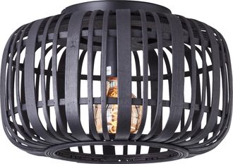 Lightbox Deckenlampe | 22 cm H&ouml;he, &Oslash; 32 cm | dimmbare Boho Deckenleuchte mit Bambus-Schirm & besonderem Lichteffekt | E27 Fassung | f&uuml;r das Wohnzimmer | aus Me