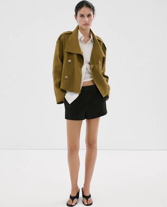 Mango Trench lin col chemin&eacute;e olive - Femme - XXS - MANGO