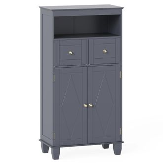 Giantex 108 cm Badezimmerschrank, freistehender Badschrank mit 2 Schubladen, Verstellbarer Ablage & offenem Regal, 56 x 30 cm Aufbewahrungsschrank f&uuml;r Waschra