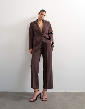 Topshop Pantalon densemble droit taille mi-haute &eacute;pur&eacute; - Chocolat-Brown