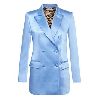 Philipp Plein Femme, Vestes, Bleu, Taille: 36 FR Satin Dandy Blazer