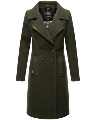 Navahoo Damen Mantel in Wollmantel-Optik langer Trenchcoat mit Reverskragen Wooly Dark Green Gr. 3XL