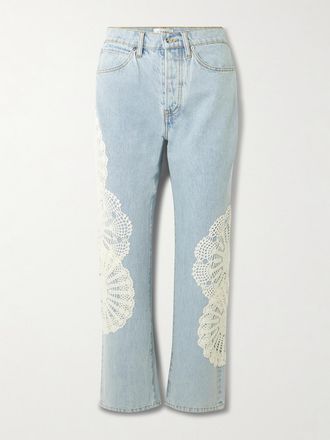 Frame Denim Jean Droit Raccourci Taille Haute À Appliqués - Bleu