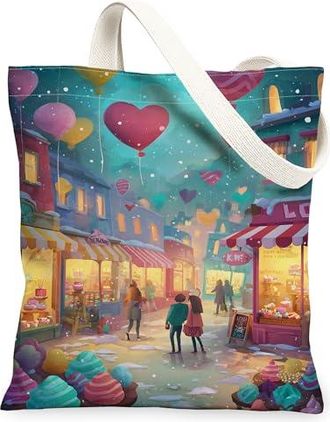 Generic Sacs fourre-tout en toile motif de ballons color&eacute;s r&eacute;utilisables, l&eacute;gers et lavables avec bandouli&egrave;re, color&eacute;, 13x15 Inch