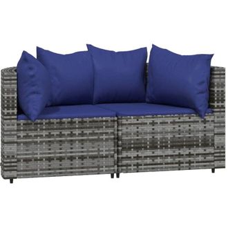 vidaXL Garten-Ecksofas mit Kissen 2 Stk. Grau Poly Rattan Vidaxl