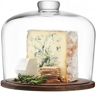 LSA International City Dome & Walnut Base O8.75 in Transparent, Glas, Clear, Ø8.75in/H7.75in