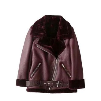 Generic Femmes Automne Hiver Chaud Fausse Fourrure Veste Avec Ceinture Biker Loose Épais Mode Manteau Outwear, violet/rouge, XS