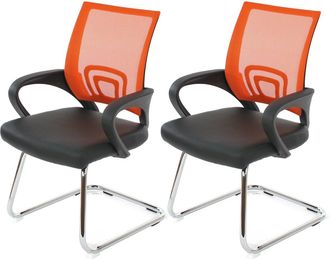 Mendler 2er-Set Konferenzstuhl Ancona, Besucherstuhl, Kunstleder MVG-Zertifiziert - orange
