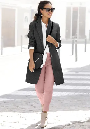 Lascana Kurzmantel LASCANA, Damen, Gr. 34, schwarz, Web, Obermaterial: 100% Polyester. Futter: 100% Polyester, unifarben, figurumspielend kniefrei, M&auml;ntel Kur