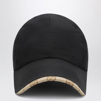 Gucci Schwarze Baseballkappe aus Baumwolle mit GG-Besatz