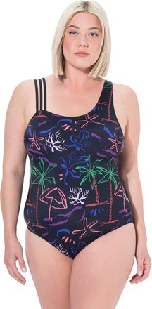 Ulla Popken Damen gro&szlig;e Gr&ouml;&szlig;en &Uuml;bergr&ouml;&szlig;en Plus Size Badeanzug, Stranddruck, Softcups, recycelt schwarz 48 837795100-48