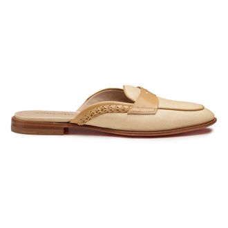 Santoni Mule en cuir et tissu - Femme - Chaussures - Beige - Taille: 37 1/2 EU