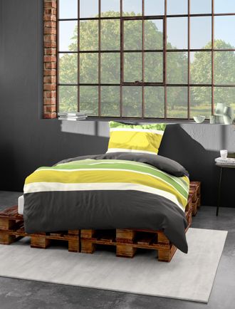 BIERBAUM Bettwäsche 4757, Mako-Satin, Designed in Germany, limone18, 200x200 + 2x80x80 cm, fürs Doppelbett