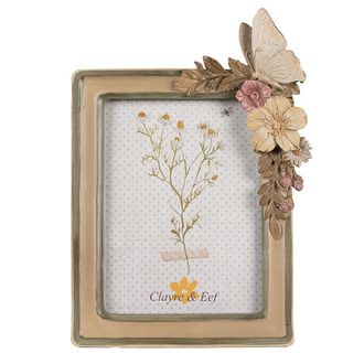 Clayre & Eef Bilderrahmen 13x18 cm Braun Beige Kunststoff Glas Blumen Fotorahmen