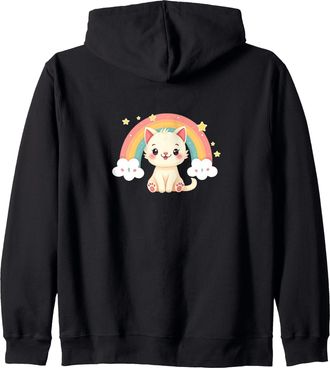 Mapanoli Design S&uuml;&szlig;e Katze mit Regenbogen und Wolken - Bezaubernder Kawaii-Stil Kapuzenjacke