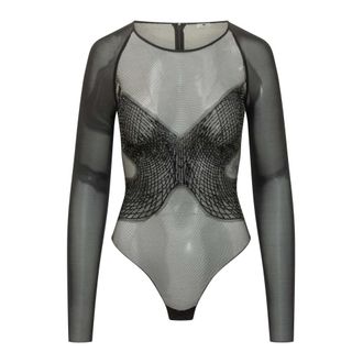 Elisabetta Franchi Langarm Body aus transparentem T&uuml;ll - - Tops - Damen - Schwarzk - S