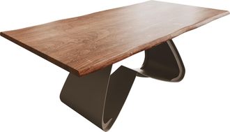 DELIFE Esszimmertisch Edge Akazie Braun 200x100 W-Gestell Metall Effektfinish Titan Live-Edge