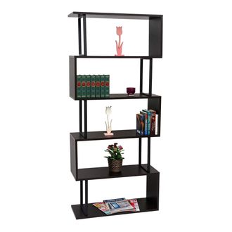 Mendler B&uuml;cherregal HWC-A27, Standregal Wohnregal, 183x80cm 3D-Struktur 5 Ebenen - Dunkelbraun, Metall schwarz