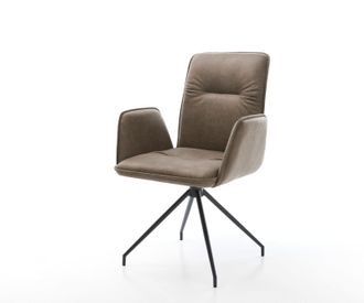 DELIFE Drehstuhl Vinja-Flex Taupe Vintage Kreuzgestell konisch Schwarz 180&deg; drehbar, Esszimmerst&uuml;hle