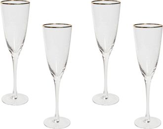 Beliani Sektgläser 4er Set transparent 250 ml mit goldenem Rand gehämmertes Design Topaz