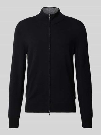 HUGO BOSS Strickjacke aus Wolle Kaschmir mit Stehkragen