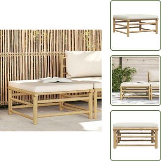 vidaXL Garten-Fu&szlig;hocker mit Kissen Cremewei&szlig; Bambus - Gartenfu&szlig;hocker - Fu&szlig;ablage - Outdoor M&ouml;bel - Lounge Sitzgelegenheit - Bambuo Sessel