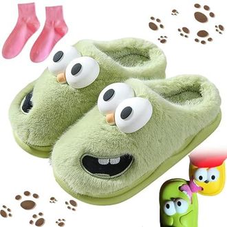Generic Pantoufles amusantes pour femme - Semelle &eacute;paisse antid&eacute;rapante - Confortable - Grand oeil - Langue - Grand orteil - Imprim&eacute; dents, Vert 2, 36 EU