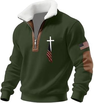 Generic Sweat-shirt pour homme sans capuche - T-shirt &agrave; manches longues avec fermeture &eacute;clair 1/4 - Col roul&eacute; - Col moelleux - Pull en polaire doux - Pour lex