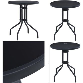 vidaXL Gartentisch Schwarz 60 cm Stahl und Glas - Gartentisch - Runder Tisch - Outdoor Tisch - Balkontisch - Terrassenm&ouml;bel - Home & Living