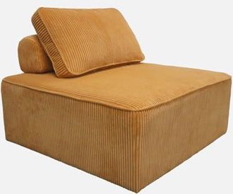 Sweeek Chauffeuse pour canap&eacute; modulable Velours c&ocirc;tel&eacute; Moutarde avec Un Coussin