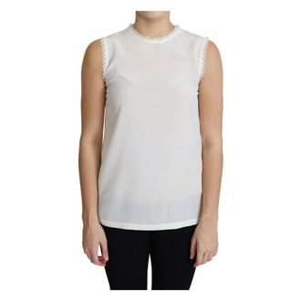 Dolce & Gabbana Elegante rmellose Seidenbluse mit Spitzenverzierung - - Tops - Damen - Wei&szlig; - XS