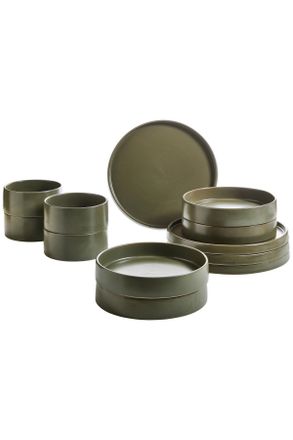 Novel Kombiservice Kyoto, Grün, Keramik, 12-teilig, Uni, 600 ml, Lfgb, lebensmittelecht, Essen & Trinken, Geschirr, Geschirr-Sets, Kombiservice