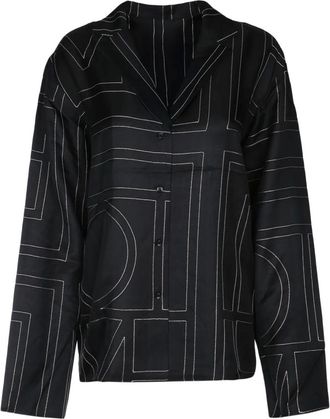 Toteme Femme, Blouses et Chemises, Noir, Taille: 38 FR Haut de Pyjama en Soie Monogramme