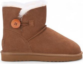 Infinity Leather Bottines DHiver en Daim et Peau de Mouton Pour Femme - Alpine Bottines à Enfiler Doublées de Fourrure Avec Bouton Semelles Chaudes et Antidérapantes C