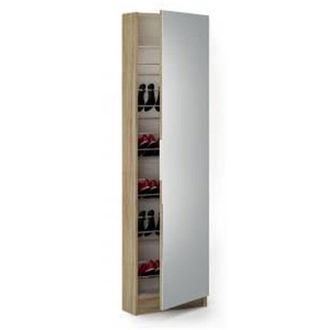 PEGANE Pegane - Armoire &agrave; chaussures Ch&ecirc;ne bross&eacute;/Blanc perle avec miroir et 1 porte, l 50 x p 20 x h 180,50 cm