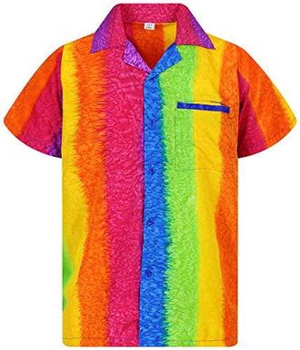 V.H.O. Funky Chemise-Hawaienne, Manche-Courte, Rainbow-Vertical, Multicolore, XXL