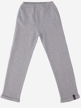 Gucci Girls Cotton Pants With Web Ribbon Grey Trousers