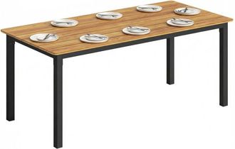 OUTSUNNY Table de jardin - Outsunny - 6 &agrave; 8 personnes - rectangulaire - plateau &agrave; lattes - acier et bois massif - 180x86x74cm - teck