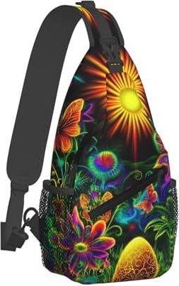 Generic Multifonction Sacoche Port&eacute; &eacute;paule Fleurs color&eacute;es et psych&eacute;d&eacute;liques Fleur papillon Sac &agrave; Bandouli&egrave;re L&eacute;ger Sling Sac &agrave; Dos pour Cyclisme Camping Rand