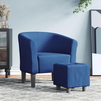 vidaXL Clubsessel mit Fu&szlig;hocker Blau Stoff Vidaxl