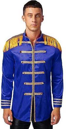 dPois Costume de Fanfare pour Homme Veste Déguisement Cirque Ringmaster Manche Longue Tenue de Fanfare Fantaisie Uniforme Tambour Major S-3XL A Bleu royal X