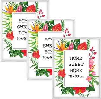 MG Design Set aus 3 Wei&szlig; Bilderrahmen 70 x 90 cm - Aus echtem Holz mit Acrylglas, zum Aufh&auml;ngen & Aufstellen, f&uuml;r Fotos, Poster & Puzzle