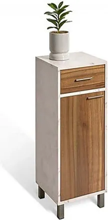 PEGANE Meuble bas avec tiroir et porte fermeture soft close, coloris marron/blanc - Longueur 32 x Profondeur 30 x Hauteur 78 cm