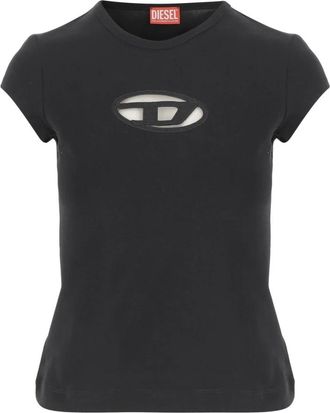 Diesel Femme, Tops, Noir, Taille: 36 FR T-shirt en coton stretch avec logo