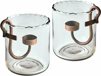 Loberon Windlicht 2er Set Lynn, Mundgeblasen, Kerzenhalterung Herausnehmbar, Individuell Dekorierbar, f&uuml;r Stumpenkerzen & Teelichter, Wohn-Accessoires, Glas, 