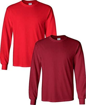 Gildan Lot de 2 t-Shirts &agrave; Manches Longues en Coton pour Homme, Rouge Cardinal, S