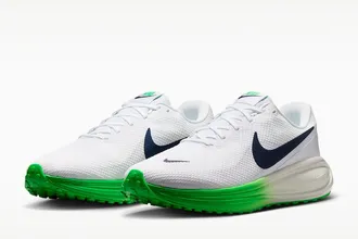 Nike Laufschuh NIKE Revolution 8, Herren, Gr. 42,5, wei&szlig;, midnight navy, gr&uuml;n spark, Synthetik, Textil, Schuhe Laufschuh, Topseller