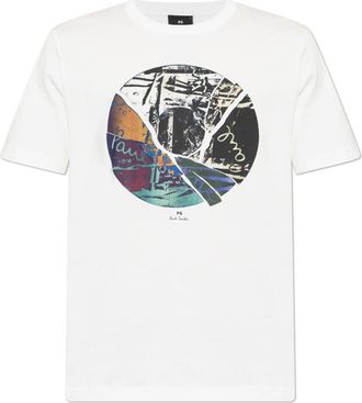 Paul Smith Homme, Tops, Blanc, Taille: 2XL T-shirt avec imprim&eacute; color&eacute;