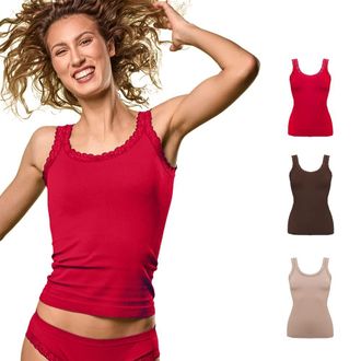 Luigi di Focenza Unterhemd Damen aus Mikrofaser mit Spitzendetails, Tank Top Damen mit Seamless Technologie, 3 St&uuml;ck Set, Made in Italy